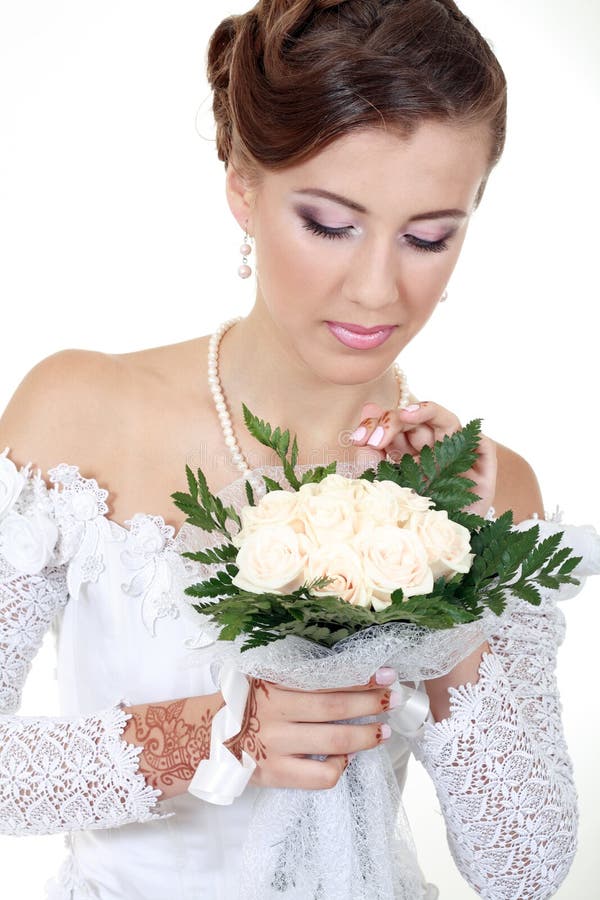 Beautiful Bride with Bouquet Stock Photo - Image of bride, cute: 24983322