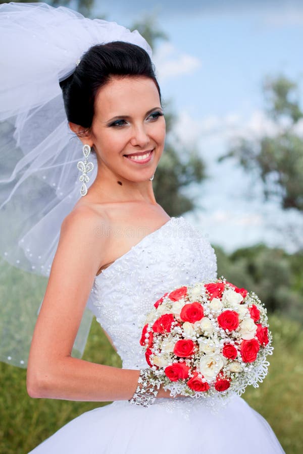 Beautiful Bride with Bouquet Stock Image - Image of hair, femininity ...