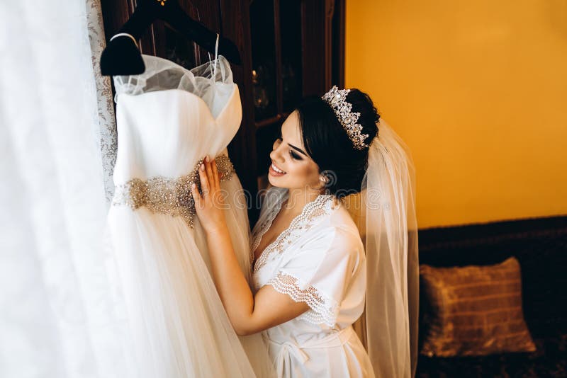 Pretty Bride Dressing Up before Wedding Ceremony Stock Image - Image of ...