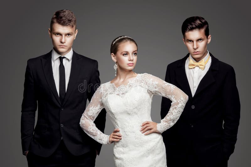 Beautiful Bride Going To Choose between Two Grooms Stock Image - Image ...