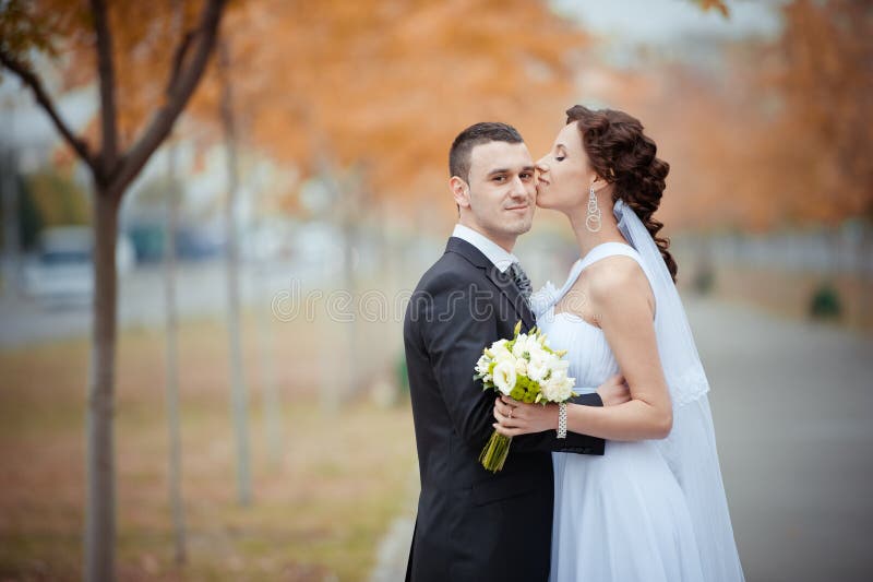 A Beautiful Bride and Groom Stock Photo - Image of enjoying, floral ...