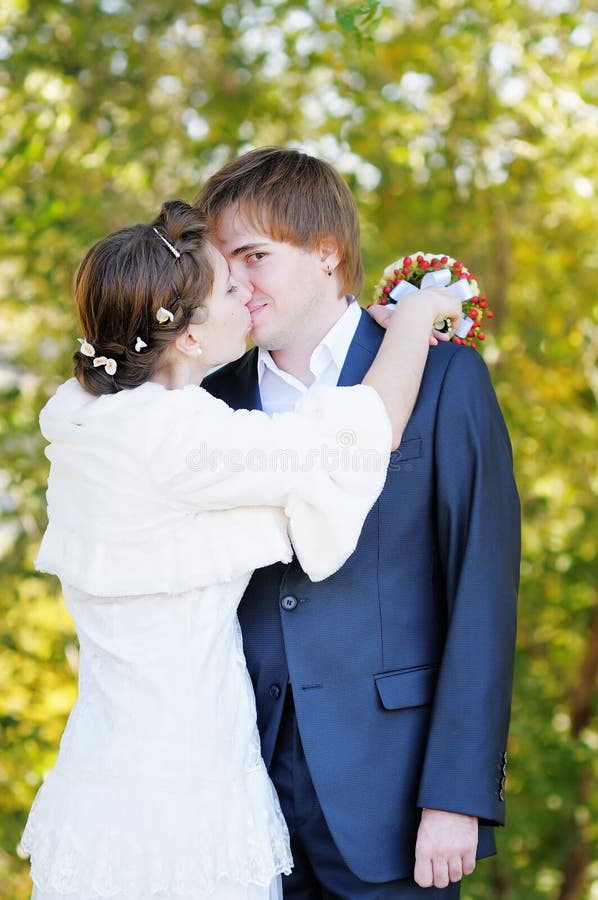 Beautiful Bride and Groom Kissing Stock Image - Image of celebration ...