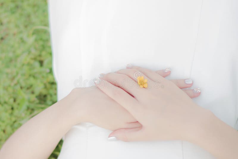 Close Up of the Beautiful Bride Hand in Wedding Dress Stock Image ...