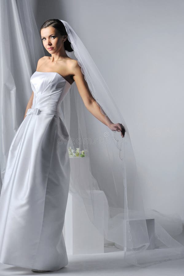 Beautiful Bride in a Luxurious Wedding Dress Stock Photo - Image of ...