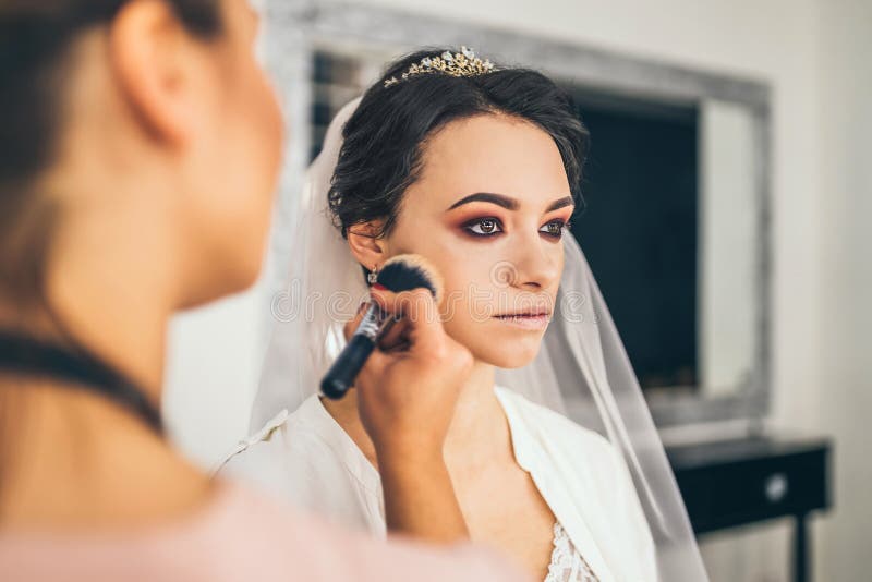 Pretty Bride on Makeup before Wediing Stock Image - Image of wedding ...