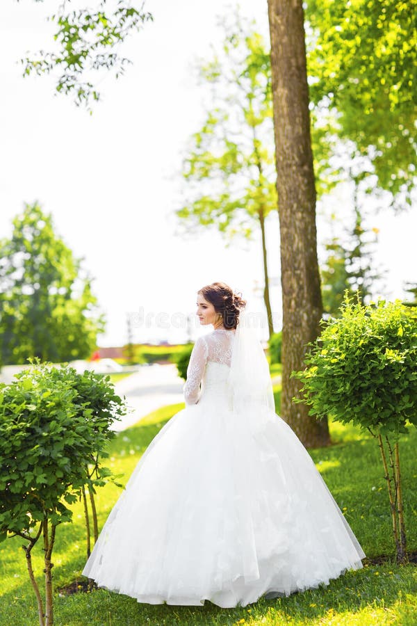 Beautiful Bride Outdoors in a Forest. Stock Image - Image of adult ...