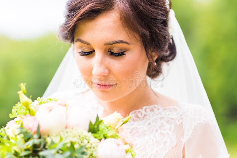 Beautiful Bride Outdoors - Soft Focus Stock Photo - Image of cheerful ...
