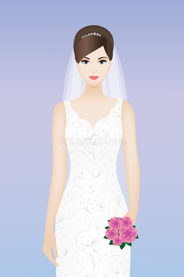 Beautiful Bride with Pink Bouquet Stock Vector - Illustration of ...