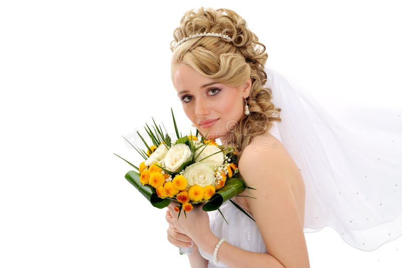 Happy bride stock image. Image of bride, happy, flowers - 10929541