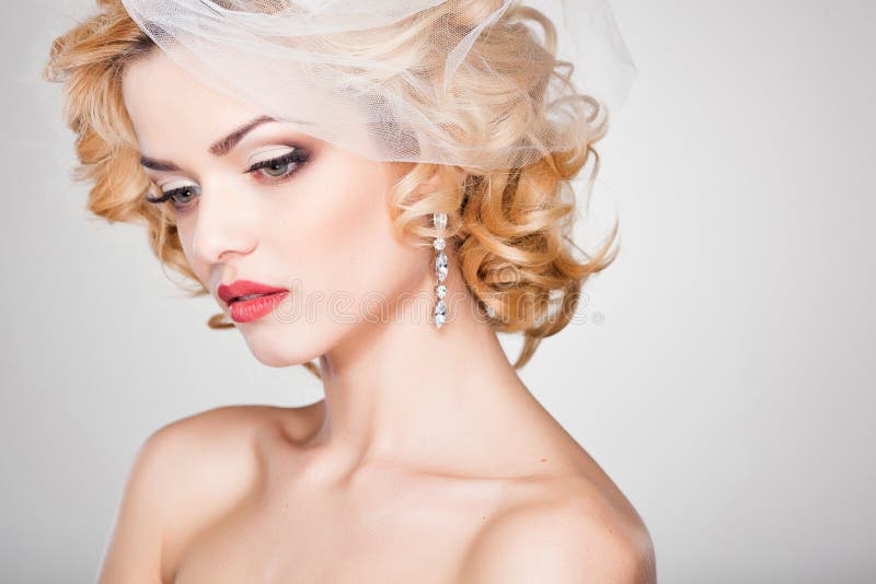 Beautiful Bride Posing Dramatic in the Studio Stock Photo - Image of ...