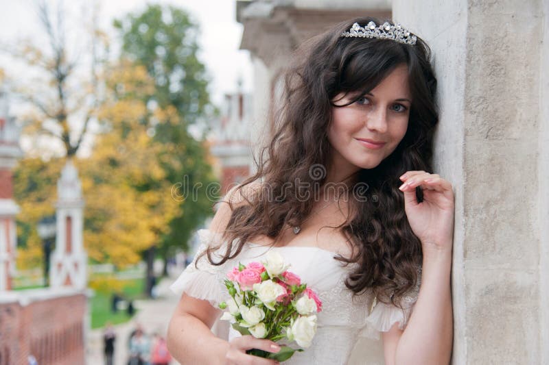 Beautiful Bride Posing in Her Wedding Day Stock Image - Image of fall ...