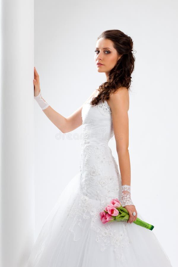 Beautiful Bride Standing Near Column Stock Photo - Image of bridal ...