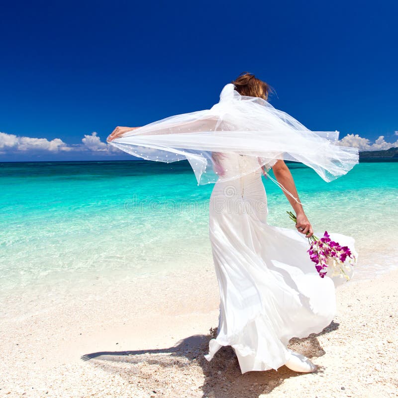 Beautiful Bride on Tropical Beach Stock Image - Image of decoration ...