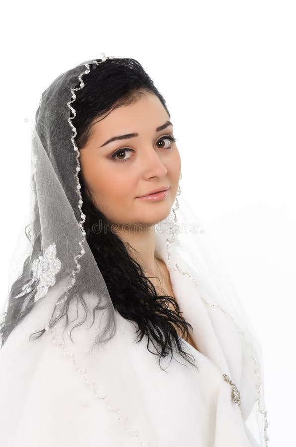 Beautiful Bride with Veil Top View Stock Photo - Image of face ...