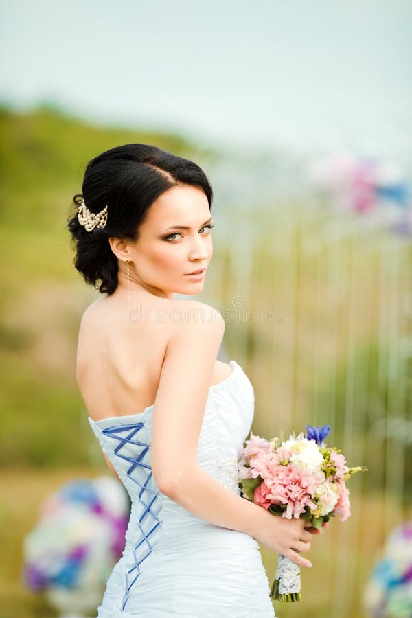 Beautiful Bride with Wedding Bouquet Stock Image - Image of female ...