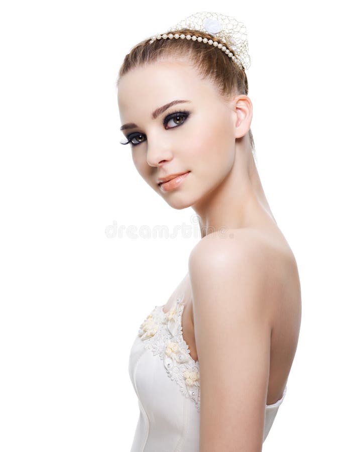Beautiful Bride with Wedding Coiffure Stock Image - Image of pretty ...