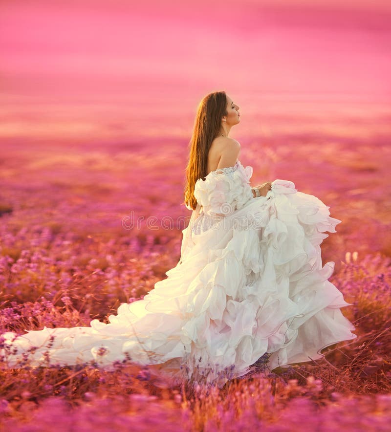 Beautiful Bride Posing at Field of Lavender Stock Image - Image of ...