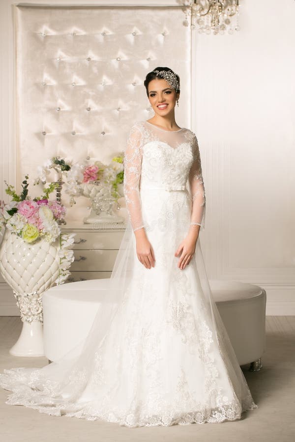 Beautiful Bride in Wedding Dress Stock Photo - Image of looking ...