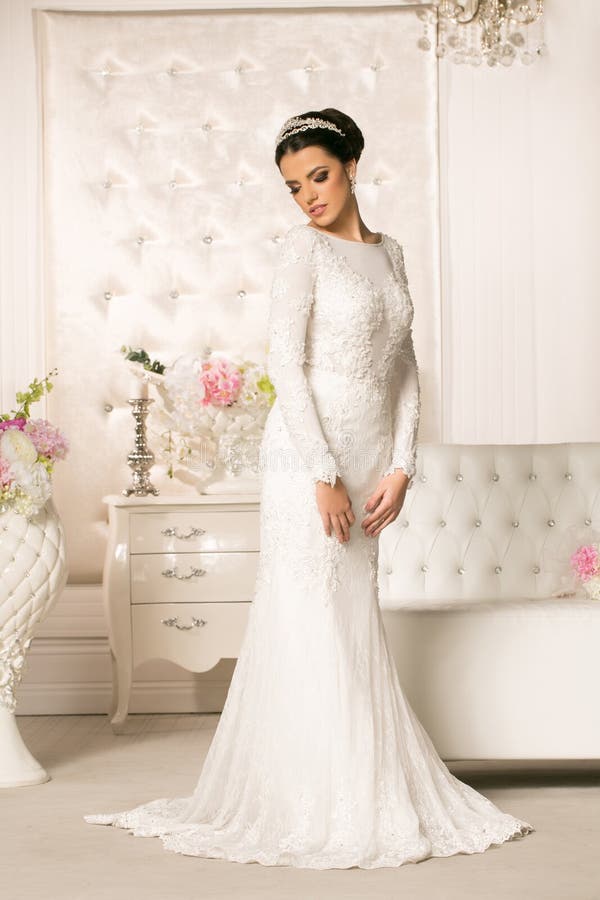 Beautiful Bride in Wedding Dress Stock Photo - Image of female, people ...