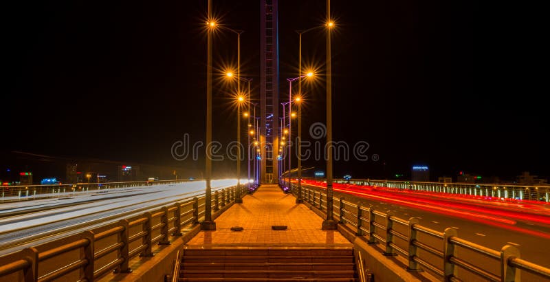 Beautiful Bridge during Night Time (Tran Thi Ly Bridge) 2016. Editorial ...