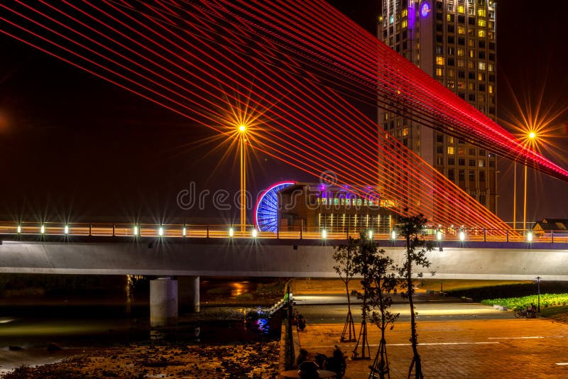 Beautiful Bridge during Night Time (Tran Thi Ly Bridge) 2016. Stock ...