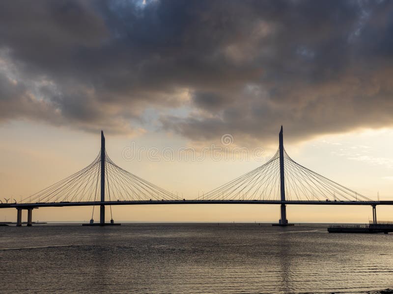 Beautiful Bridge Over the River on the Cables is Road Stock Photo ...