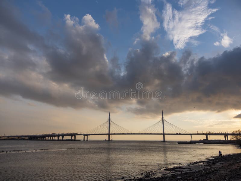 Beautiful Bridge Over the River on the Cables is Road Stock Photo ...