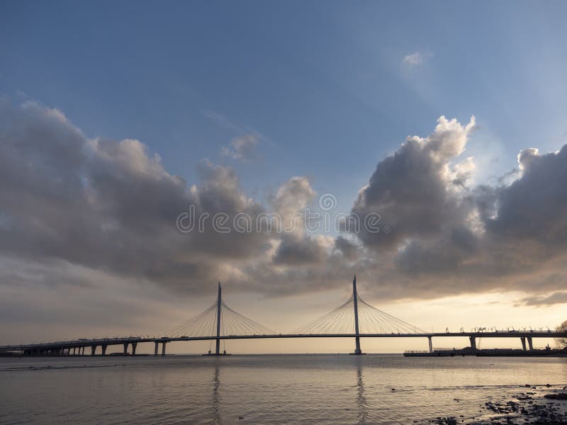 Beautiful Bridge Over the River on the Cables is Road Stock Photo ...