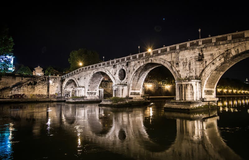 Beautiful Bridge Over the Tiber at Night in Rome Stock Image - Image of ...