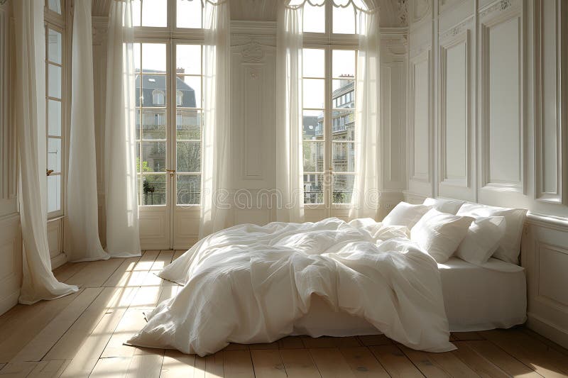 Beautiful Bright Bedroom with a Large Bed. Generative AI Stock ...