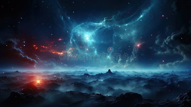 A Beautiful Bright Blue Nebula Landscape Background Stock Illustration ...