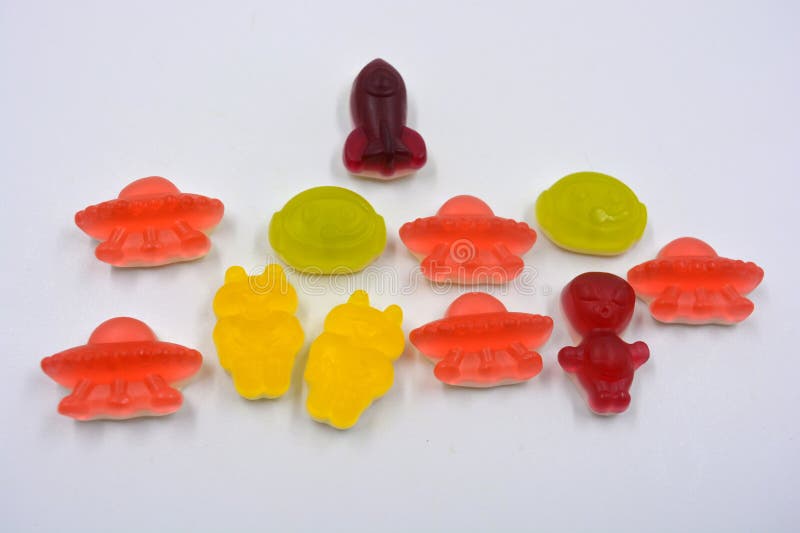 Beautiful and Bright Colored Sweets in the Form of Various Alien ...