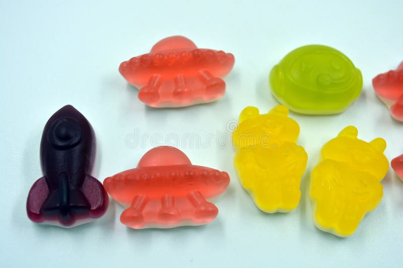 Beautiful and Bright Colored Sweets in the Form of Various Alien ...