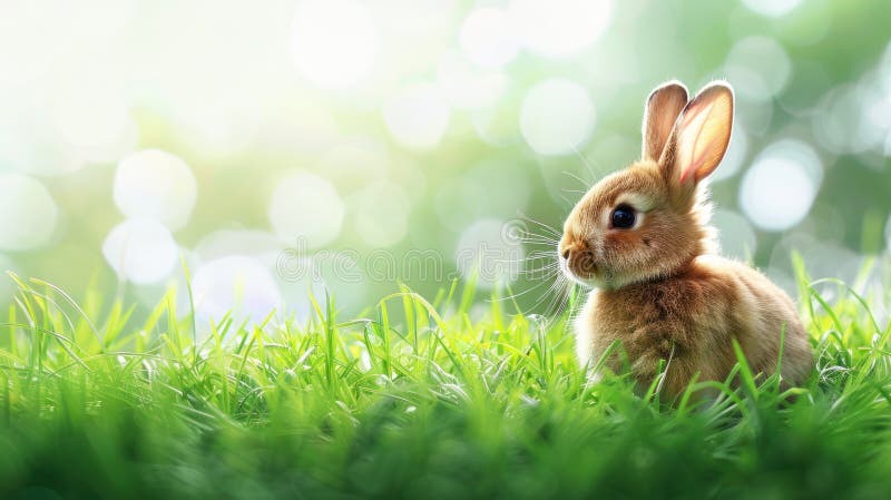 Beautiful Bright Easter Background with the Easter Bunny in the Green ...