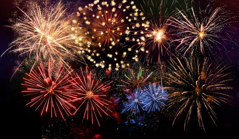 Beautiful Bright Firework Lighting Up Night Sky Stock Photo - Image of ...