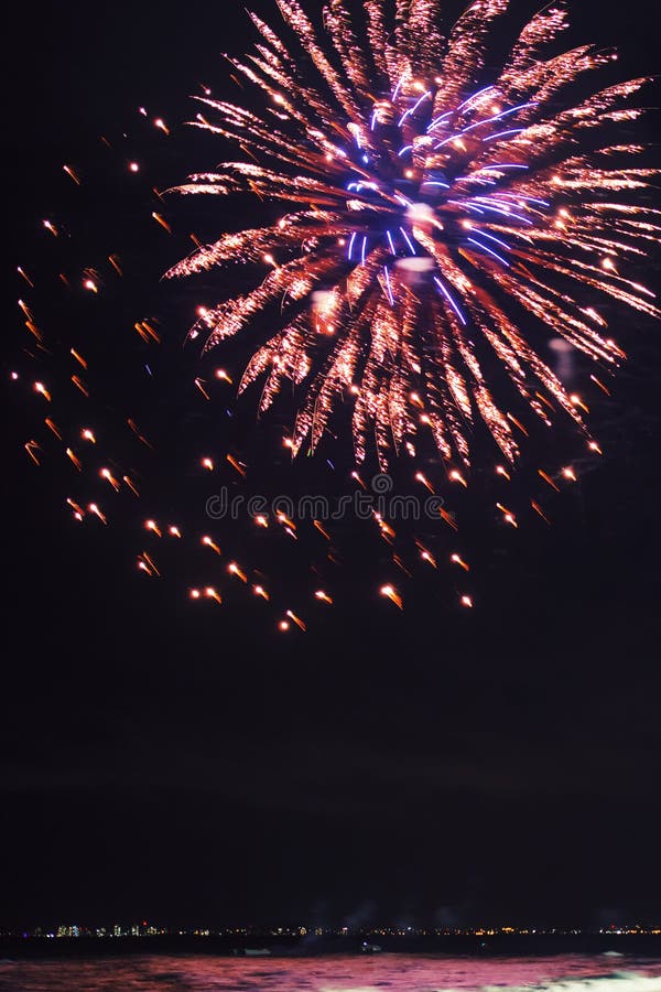 Beautiful Bright Fireworks Over the Ocean. Stock Photo - Image of party ...