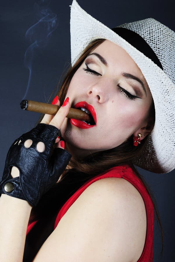 Beautiful Bright Girl with Cigar Stock Photo - Image of portrait ...