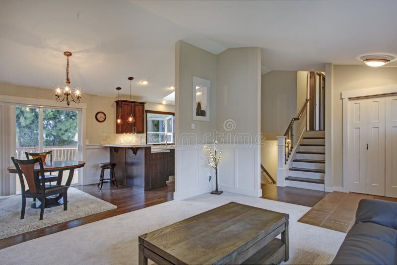 Beautiful Bright Home Interior with Vaulted Ceiling. Stock Photo ...