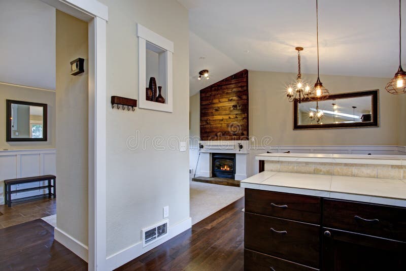 Beautiful Bright Home Interior with Vaulted Ceiling. Stock Photo ...