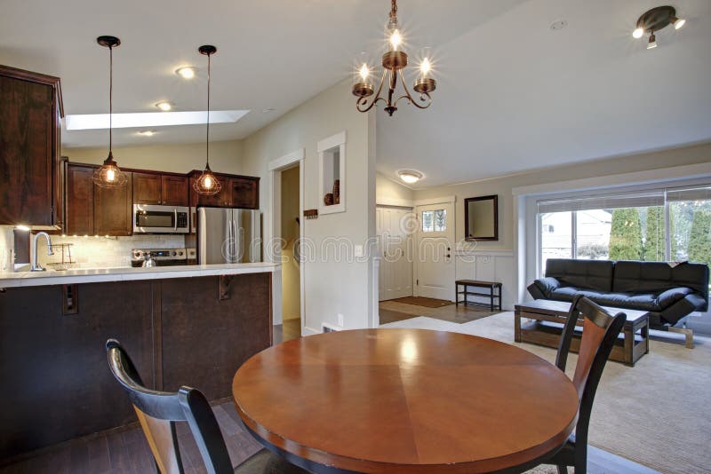 Beautiful Open Plan Second Floor White Kitchen Stock Image - Image of ...