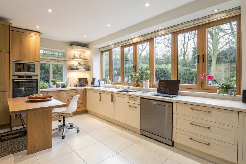 Beautiful and Bright Kitchen Background for Objects Stock Illustration ...