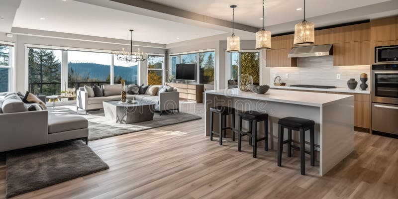 Beautiful and Bright Open Concept Living Room Stock Illustration ...