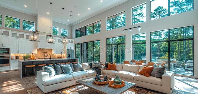 Beautiful and Bright Open Concept Living Room Stock Illustration ...