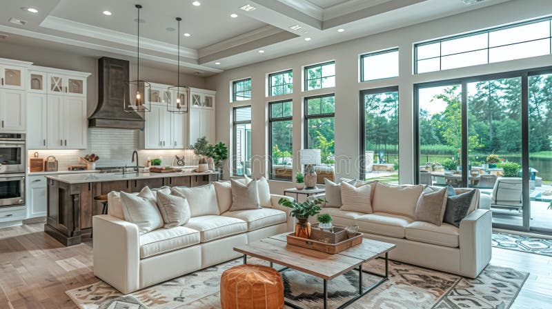 Beautiful and Bright Open Concept Living Room Stock Illustration ...