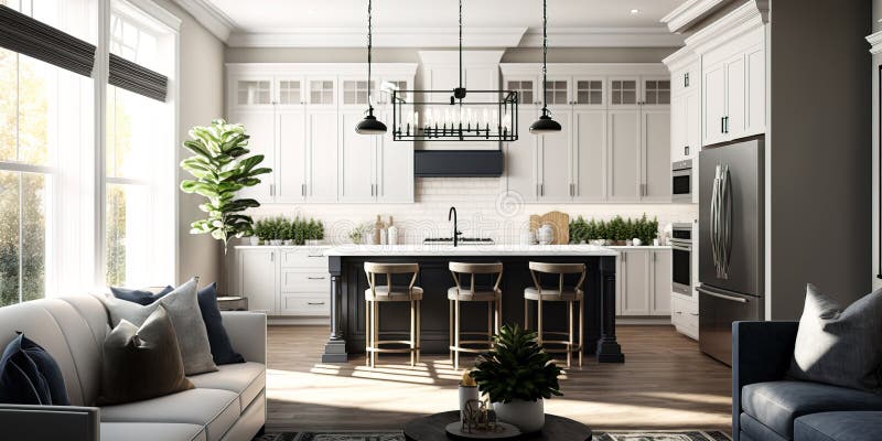 Beautiful and Bright Open Concept Living Room. Generative AI Stock ...