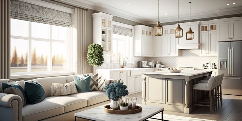 Beautiful and Bright Open Concept Living Room. Generative AI Stock ...