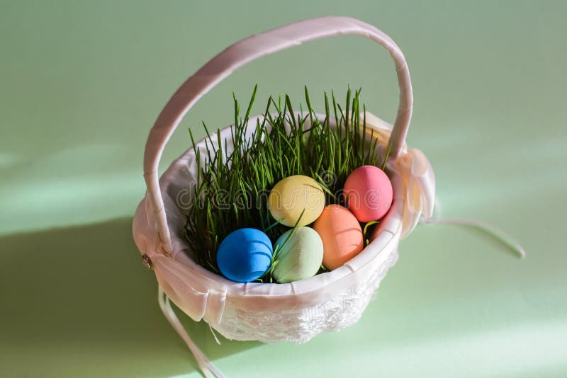 Beautiful Bright Picture with Easter Eggs in a Basket Stock Photo ...