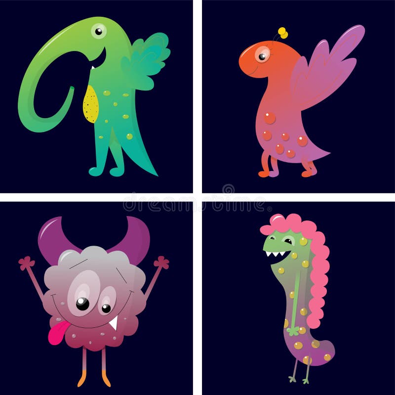 Cards with monsters. stock vector. Illustration of cute - 143034111