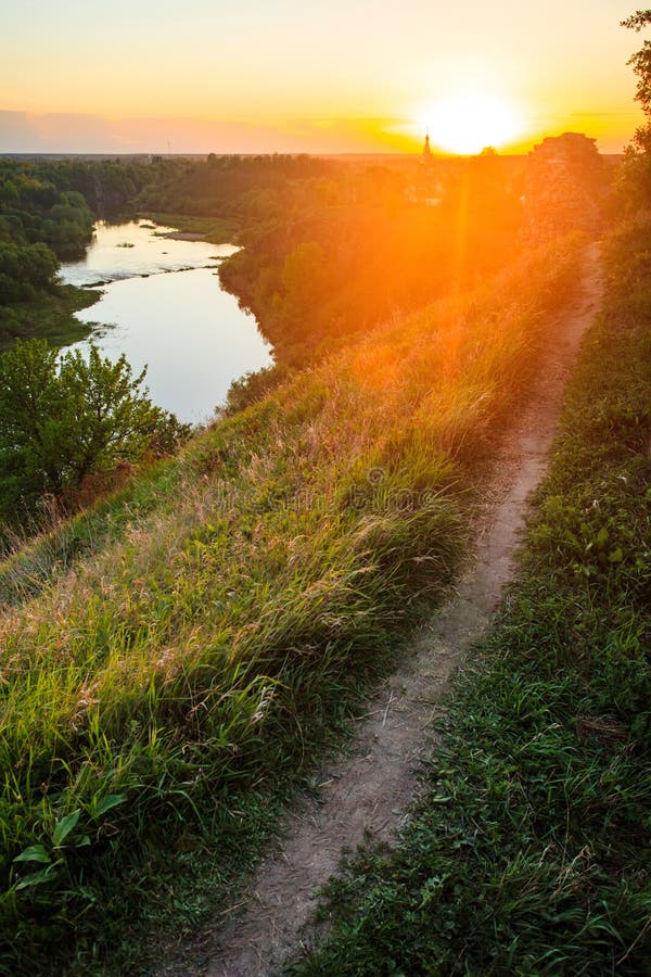 Beautiful Bright Sunset on Forest River Stock Photo - Image of forest ...