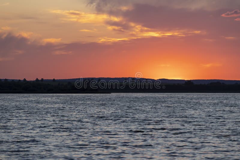 Beautiful Bright Sunset on the Lake in the Summer Stock Image - Image ...